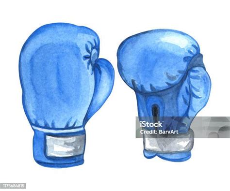 흰색 배경에 격리 된 쌍 블루 복싱 장갑의 수채화 그림입니다 손으로 그린 스케치 수채화에 대한 스톡 벡터 아트 및 기타 이미지