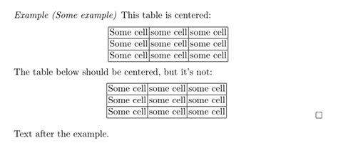 horizontal alignment align qed symbol with last row of a centered