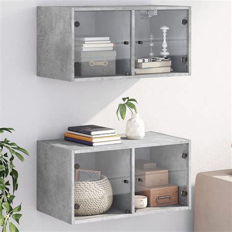 Mueble Pared Puertas Vidrio 2 Uds Gris Hormigón 685x37x35 Cm Leroy