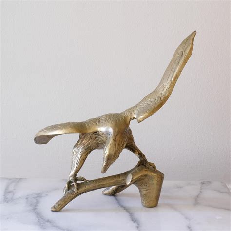 Perched Brass Eagle Sculpture Manacle Decor Estate Brass Decor