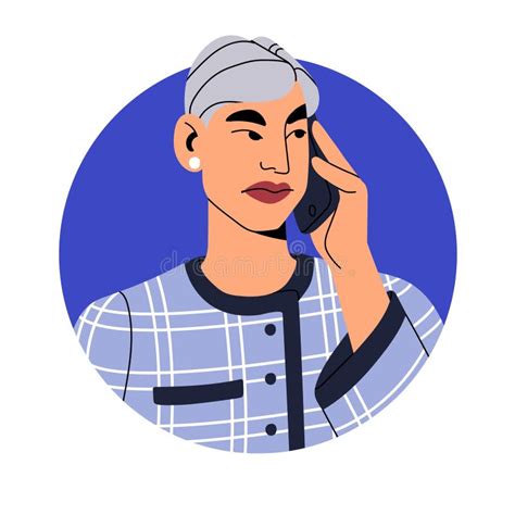 Grumpy Business Woman Speaking On Mobile During Phone Call Head Avatar