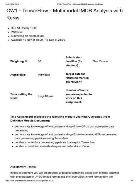 Cw1 Tensorflow Multimodal Imdb Analysis With Keras Pdf Artificial Neural Network