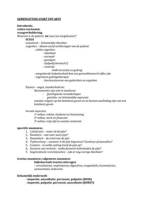 Samenvatting Start Tot Arts Compleet SAMENVATTING START TOT ARTS