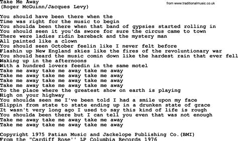 Take Me Away By The Byrds Lyrics With Pdf
