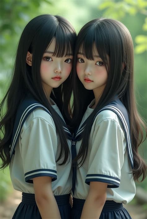 Japanese High Beautiful School Twins Girl Super Real Photorealistic