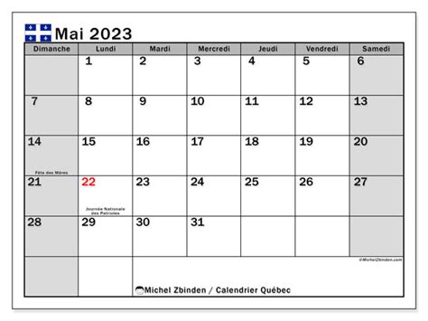 Calendrier mai 2023 à imprimer 504LD Michel Zbinden CA