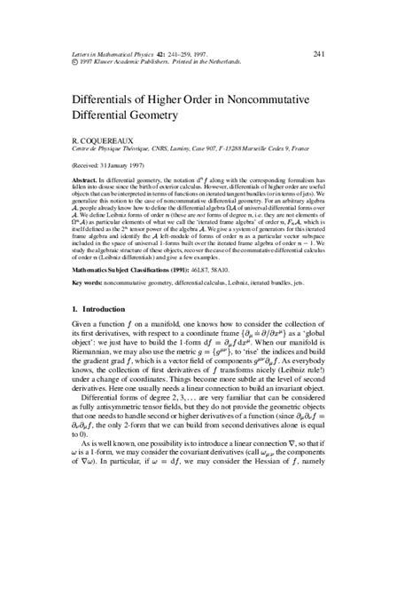 Pdf Differentials Of Higher Order In Noncommutative Differential Geometry