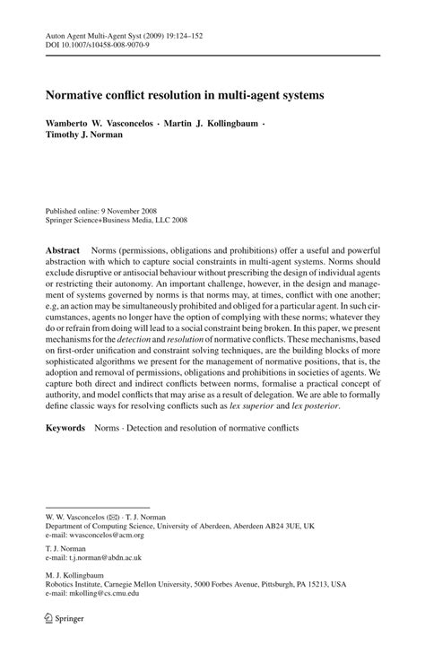 Pdf Normative Conflict Resolution In Multi Agent Systems