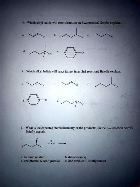 solved which alkyl halide will rcact fastest in an sx2 reaction
