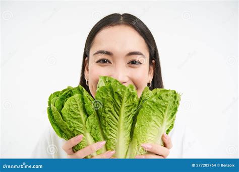 Healthy Food And Vegan Lifestyle Close Up Portrait Of Smiling Asian
