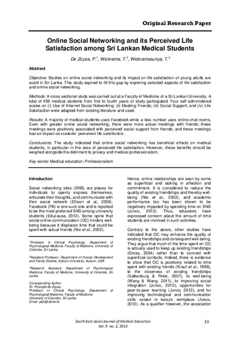 Pdf Online Social Networking And Its Perceived Life Satisfaction
