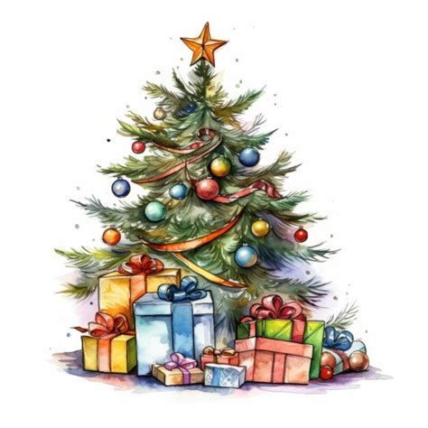 Premium AI Image Watercolor Christmas Tree Isolated