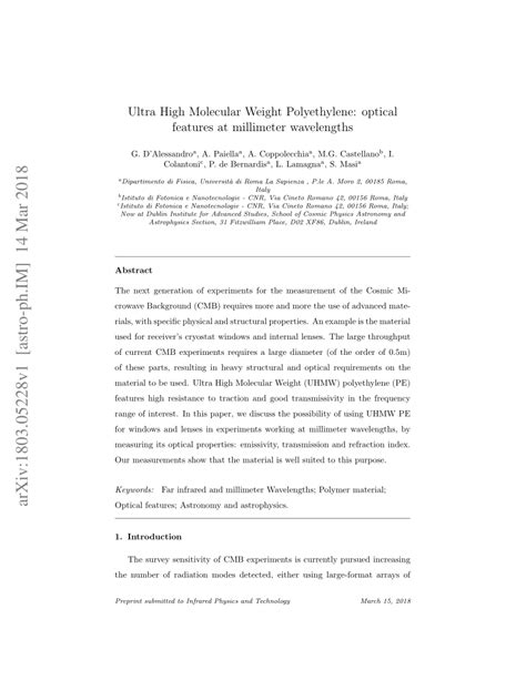 Pdf Ultra High Molecular Weight Polyethylene Optical Features At Millimeter Wavelengths