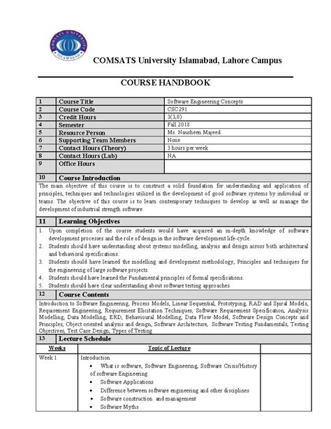 Csc291 Software Engineering Concepts Handbook Comsats University