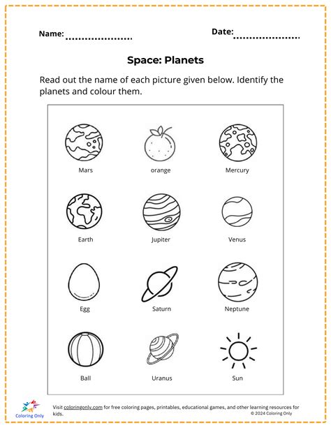 Space Planets Free Printable Worksheet