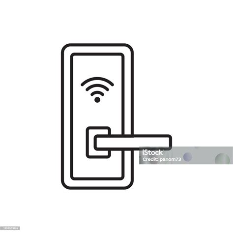 무선 스마트 도어 잠금 시스템 개요 아이콘 벡터입니다 그래픽 디자인 로고 웹 사이트 소셜 미디어 모바일 앱 Ui 일러스트레이션을 위한 전자 무선 도어 입구 건축물 특징에