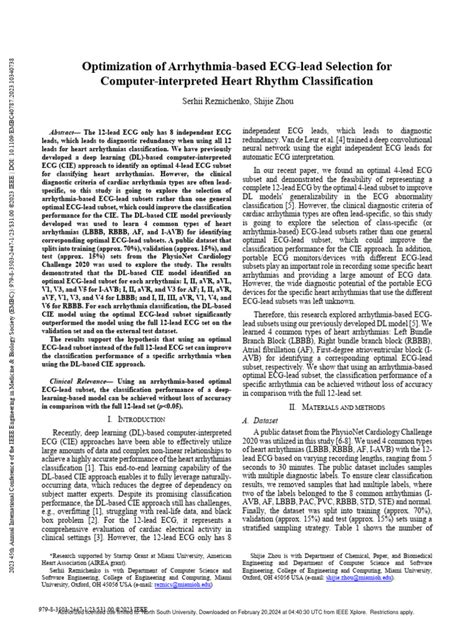 Optimizationofarrhythmia Basedecg Leadselectionforcomputer