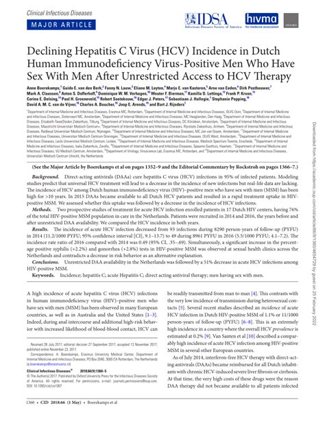 Pdf Declining Hcv Incidence In Dutch Hiv Positive Men Who Have Sex
