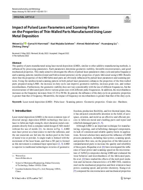 Pdf Impact Of Pulsed Laser Parameters And Scanning Pattern On The Properties Of Thin Walled