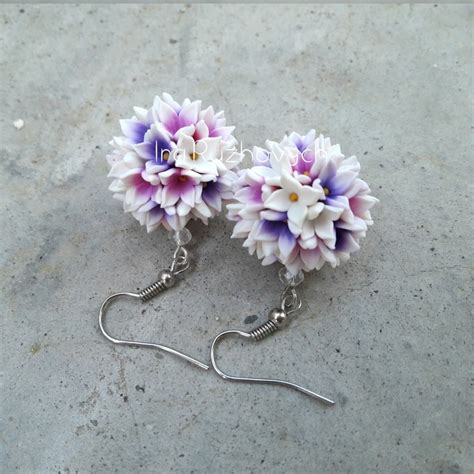 Ball Earrings Lilac Flowers Hand Made Polymer Clay Syringa Etsy