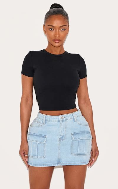 Shape Light Blue Wash Denim Low Rise Micro Skirt Shape