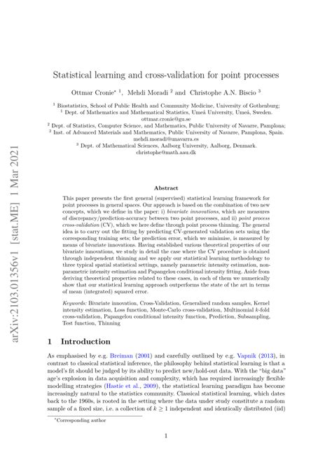 Pdf Statistical Learning And Cross Validation For Point Processes