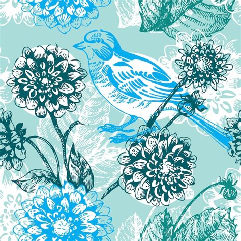 Premium Vector Floral Seamless Pattern With Bird