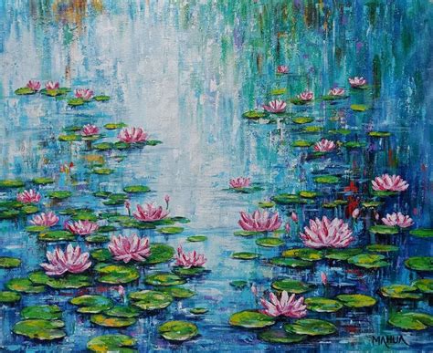 Lotus Pond Painting By Mahua Pal Saatchi Art