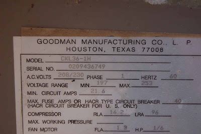 Goodman Serial Number Age