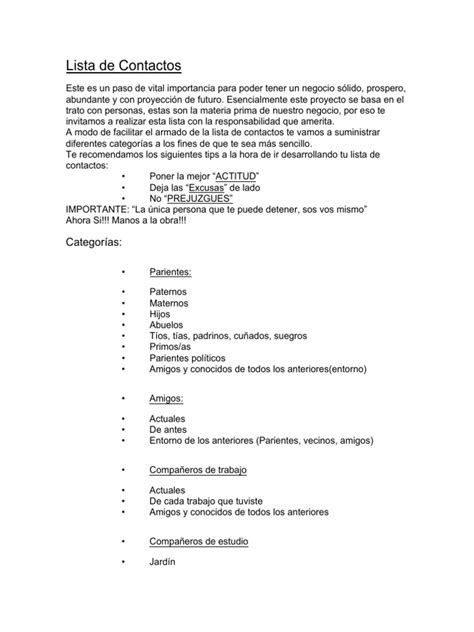 como hacer una lista de contactos pdf