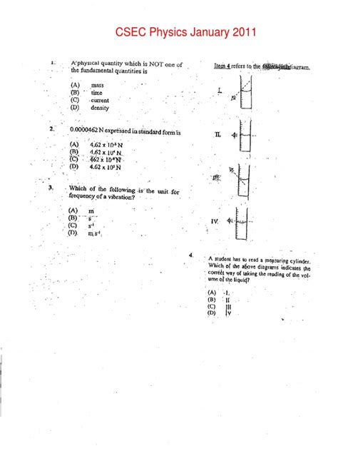 Csec Physics January 2011 P1 Download Free Pdf Physics Physical Sciences