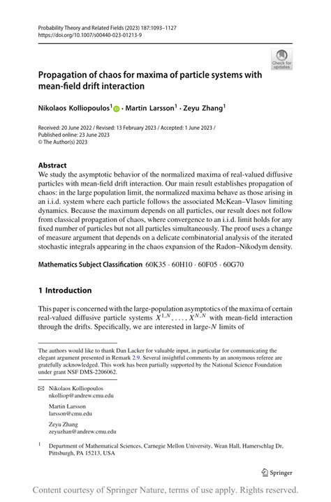 Pdf Propagation Of Chaos For Maxima Of Particle Systems With Mean Field Drift Interaction