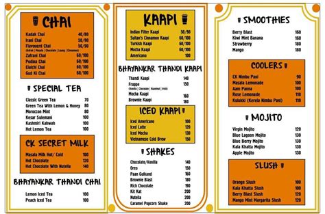 Menu Of Chai Kaapi Chitrakoot Jaipur