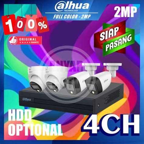 Jual PAKET CCTV DAHUA 4CH 4 CAMERA FULL COLOR COLORVU 1080P SIAP