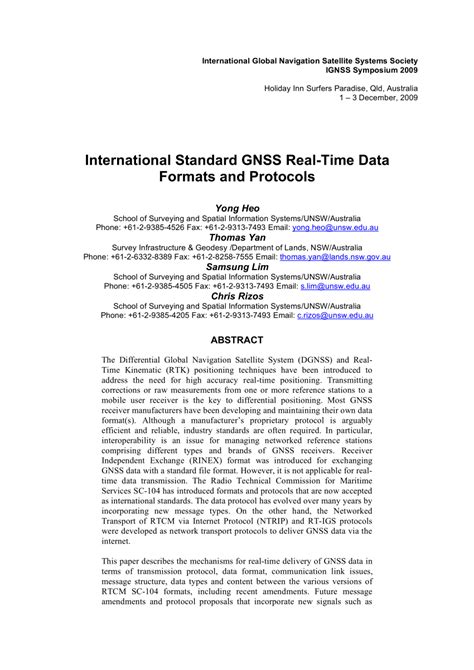 Pdf International Standard Gnss Real Time Data Formats And Protocols
