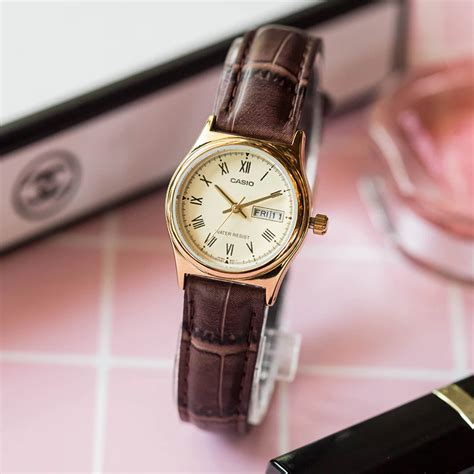 Đồng hồ nữ casio ltp v006gl 9b đồng hồ chính hãng dây nâu mặt vàng