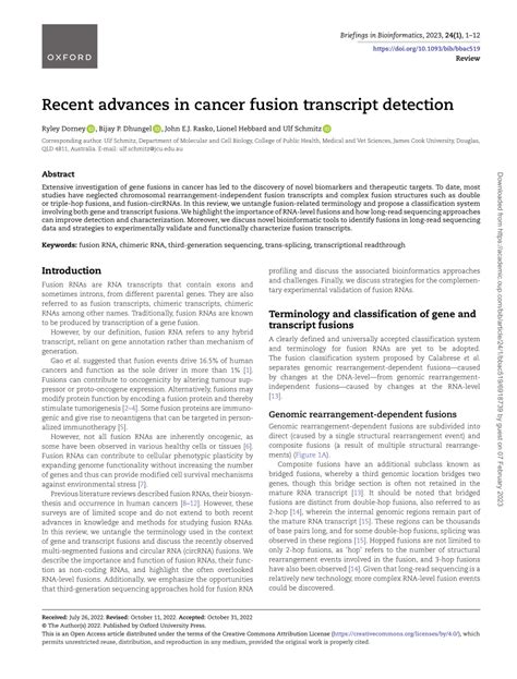 Pdf Recent Advances In Cancer Fusion Transcript Detection
