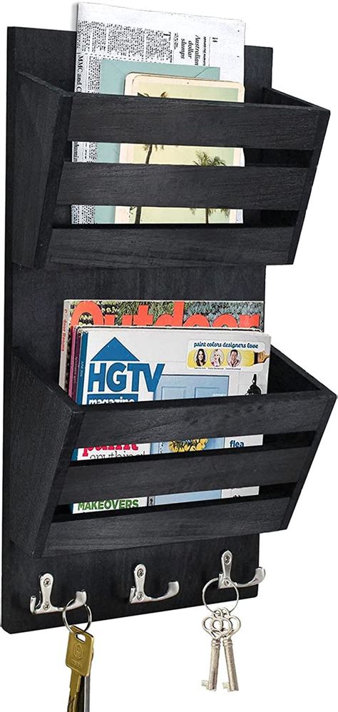 Rustic Mail Organizer Wall Mount With 4 Key Hooksmail Holder Wall