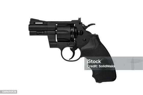 공기총 공기 소프트 스포츠 및 엔터테인먼트를위한 현대 공압 무기 더미 진짜 권총 반란의 사본 흰색 배경에서 격리합니다 검은색에