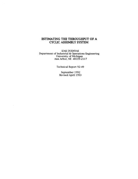 Pdf Estimating The Throughput Of A Cyclic Assembly System