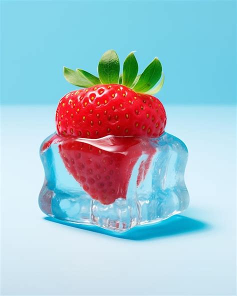 Open Lid Strawberry Ice Cubes Premium Ai Generated Image