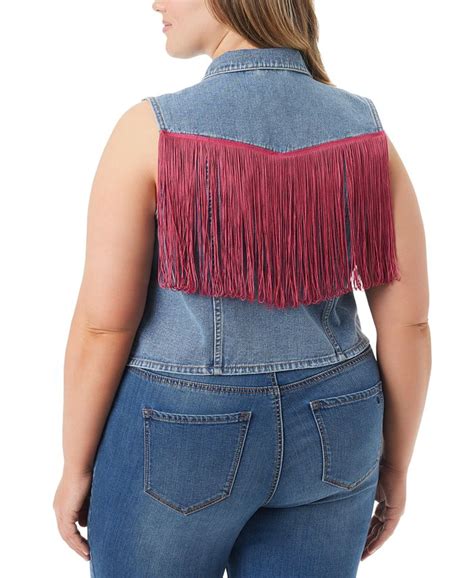 Jessica Simpson Trendy Plus Size Cropped Fringe Denim Vest Macys