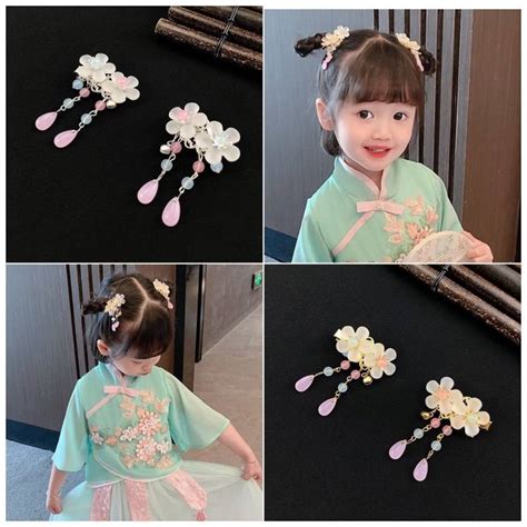 汉服头饰儿童假发流苏花朵唐装古装步摇辫子儿童节中国风对夹发饰虎窝淘