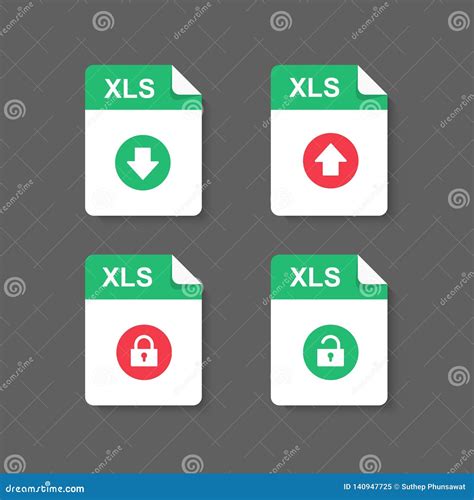 Flat Design With XLS Files Download Document Icon Symbol Set Vector Design Element Illustration