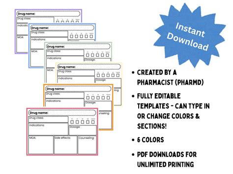 Pharmacology Flashcard Template Blank Drug Flashcards Nursing