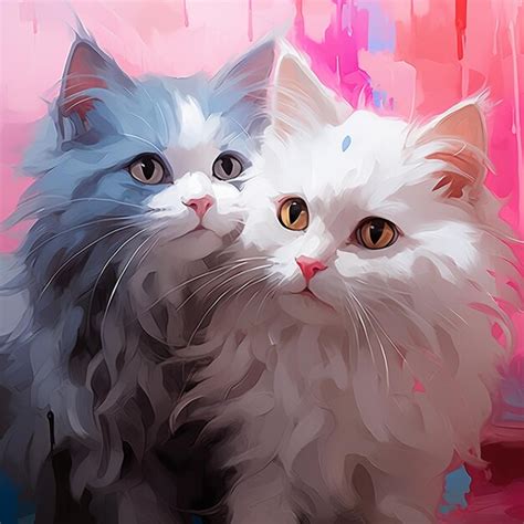Premium Photo Painting Of Two White Cats Sitting Next To Each Other On A Pink Background