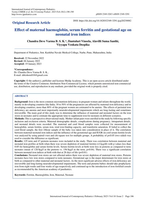 Pdf Effect Of Maternal Haemoglobin Serum Ferritin And Gestational