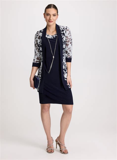 Sheer Floral Jacket And Dress Set
