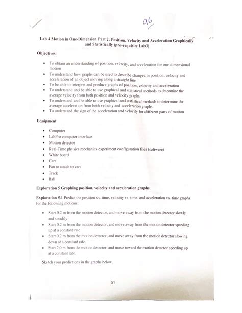 Lab 4 Motion In One Dimension Part 2 Position Velocity And Acceleration Graphically Ab Lab 4