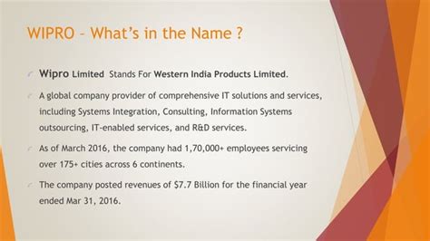 Wipro India - Presentation on Company Profile | PPTX